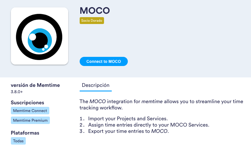 Cómo conectar Moco a Memtime
